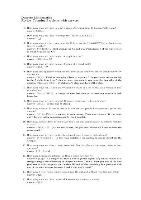 Discrete Mathematics Review Counting Problems With Answers