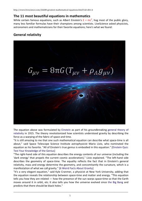 The 11 most beautiful equations in mathematics General relativity