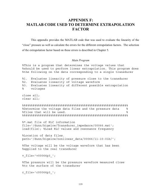 APPENDIX F: MATLAB CODE USED TO DETERMINE ...