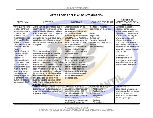 MATRIZ LOGICA DEL PLAN DE INVESTIGACIÓN - Rescate ...