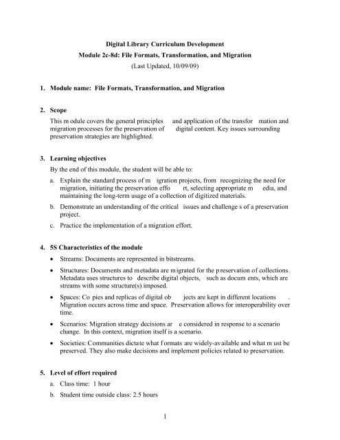 File Formats, Transformation, and Migration - Digital Library ...