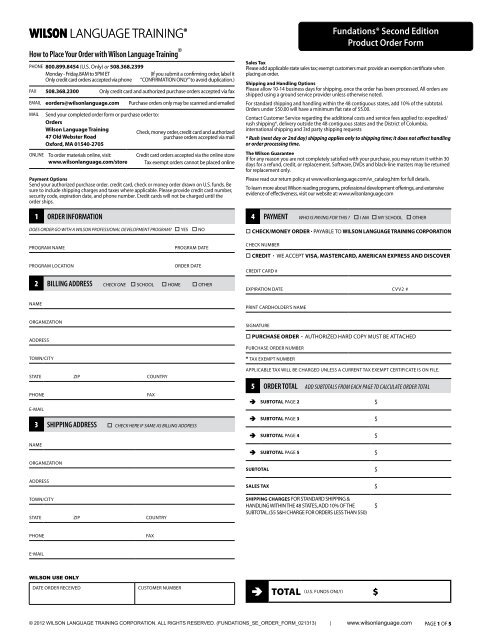 Order Form - Wilson Language Training
