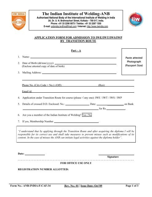 application form thru transition arrangements iwe,iwt,iws,iwp