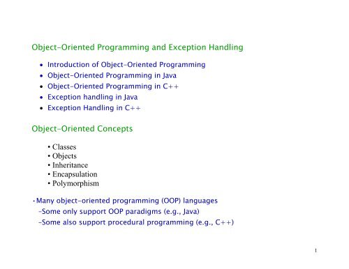 Object Oriented Programming And Exception Handling Object