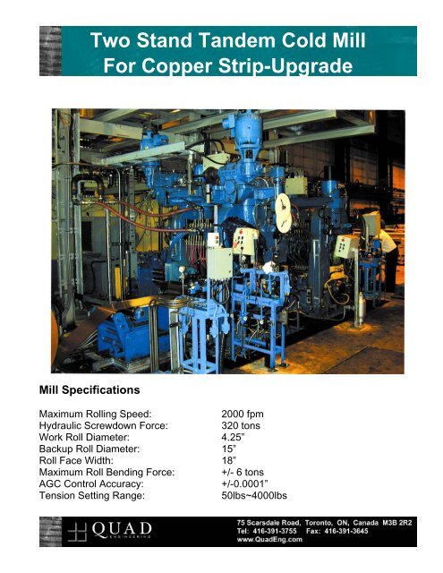 Two Stand Tandem Cold Mill For Copper Strip-Upgrade Mill ...