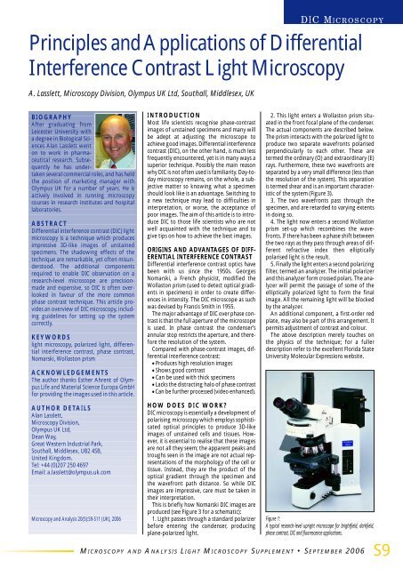 Principles and applications of differential interference contrast light ...
