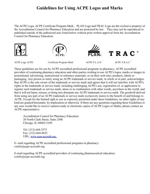 Guidelines for Using ACPE Logos and Marks - Accreditation Council ...