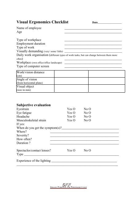 Visual Ergonomics Checklist