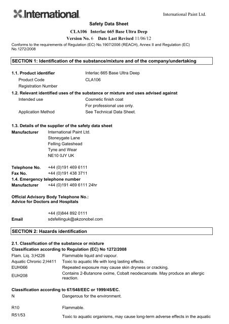 International Paint Ltd. Safety Data Sheet CLA106 Interlac 665 Base ...