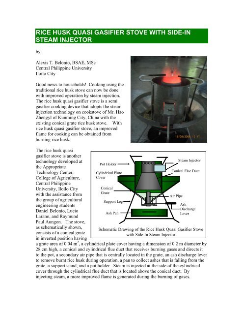 rice husk quasi gasifier stove with side-in steam injector