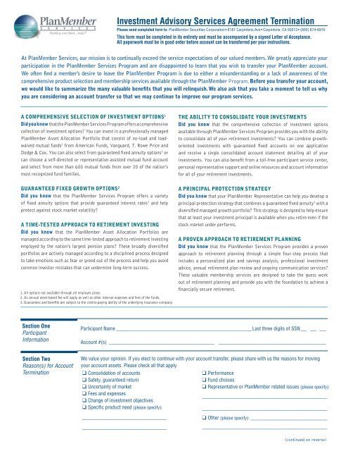 PlanMember Services IAS Agreement Termination - Preceptwm.com