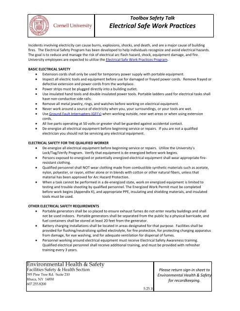ESWP toolbox talk - Environmental Health & Safety