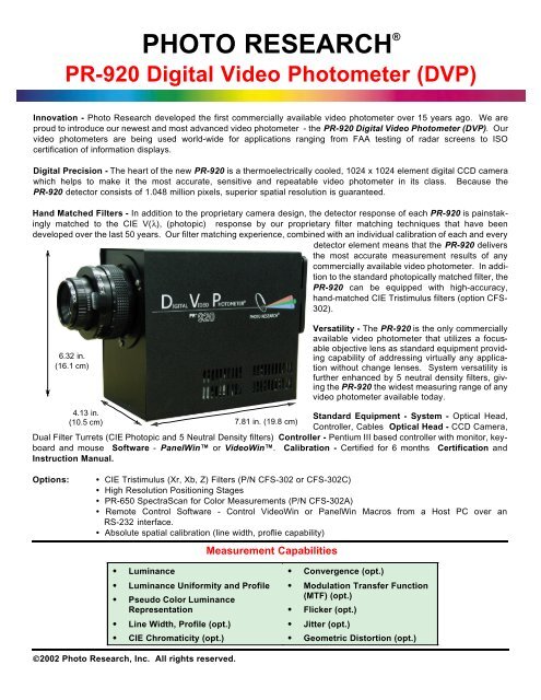 PR - 920 Digital Video Photometer (DVP) - Glen Spectra PR - 920 Digital Video Photometer (DVP) - Glen Spectra