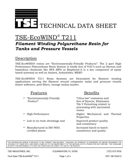 TSE-EcoWind T211 Technical Data Sheet.pdf - TSE Industries, Inc.