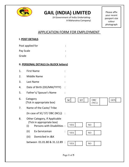 Application Form - GAIL (India)
