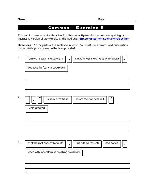 Commas â Exercise 5 - Grammar Bytes!