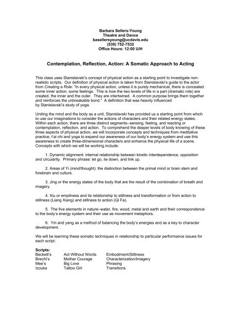 Contemplation, Reflection, Action: A Somatic Approach to Acting