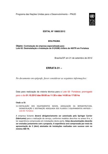 ERRATA 01 – No documento em epígrafe, favor considerar ... - Pnud