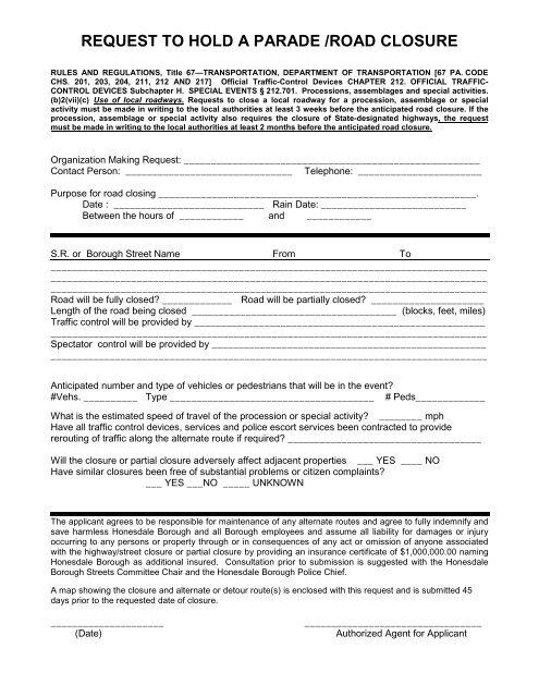 FORM Request for Temporary Road Closing [Parade, Procession Etc]