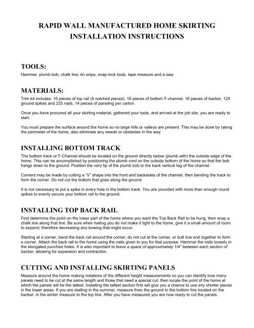 rapid wall manufactured home skirting installation instructions