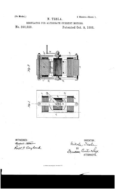 N. TESLA. REGULATOR FOR ALTERNATE OURRRRT MOTORS.
