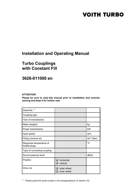 Installation an Operating Manual - Voith Turbo
