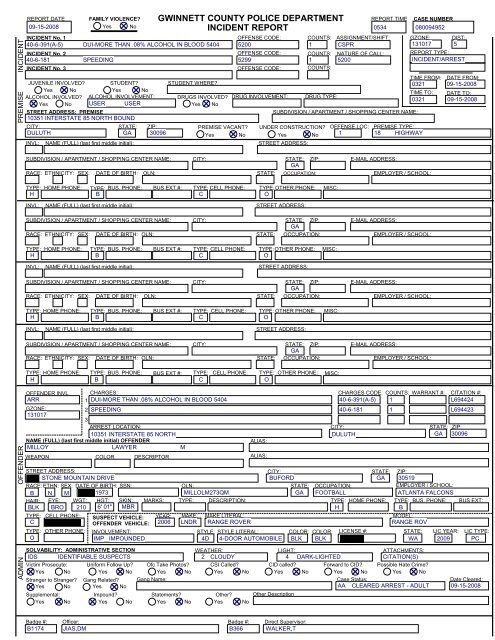 GWINNETT COUNTY POLICE DEPARTMENT INCIDENT REPORT