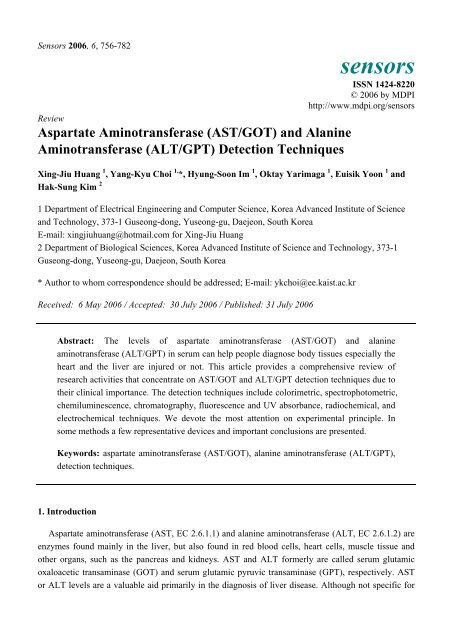 Aspartate Aminotransferase (AST/GOT) and Alanine ...