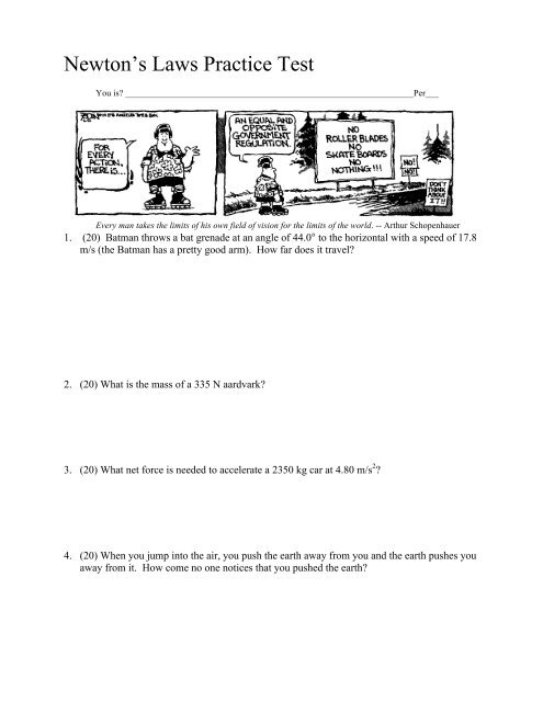 Newton's Laws Practice Test