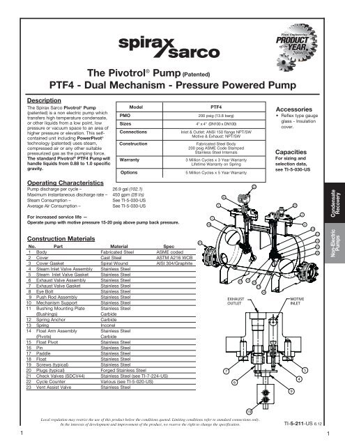 The Pivotrol PumpÂ® PTF4 - Dual Mechanism - Spirax Sarco