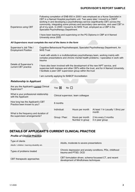 Supervisor's Report Sample - BABCP