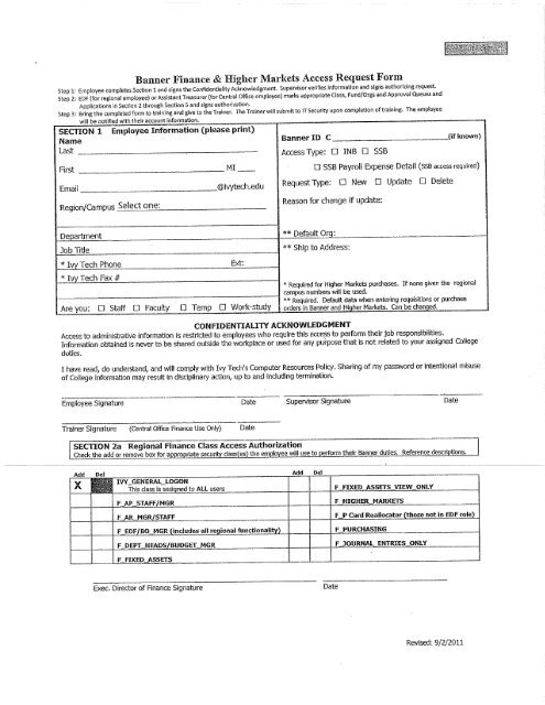 Banner Finance & Higher Markets Access Request Form - Ivy Tech ...