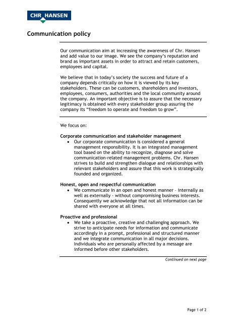 Communication policy - Chr. Hansen