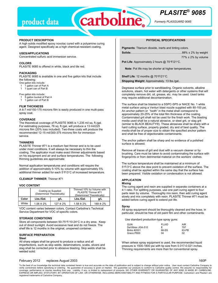 PLASITE 9145 TFE - Carboline