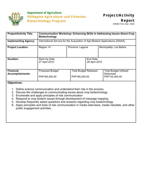 Workshop Report - DA Biotech Program