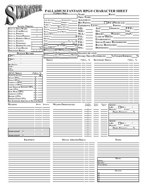 Summoner - RPG Sheets