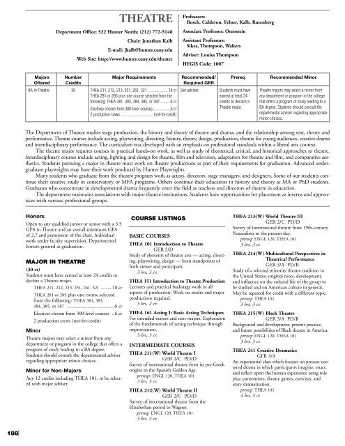 THEATRE - Office of the Registrar, Hunter College, CUNY