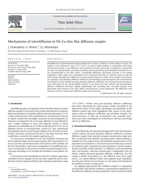 Mechanisms of interdiffusion in Pd–Cu thin film diffusion couples