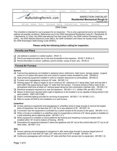 Mechanical Rough In Checklist - MyBuildingPermit.com