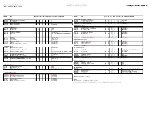 Course Schedule - Taylor's American Degree Transfer Program