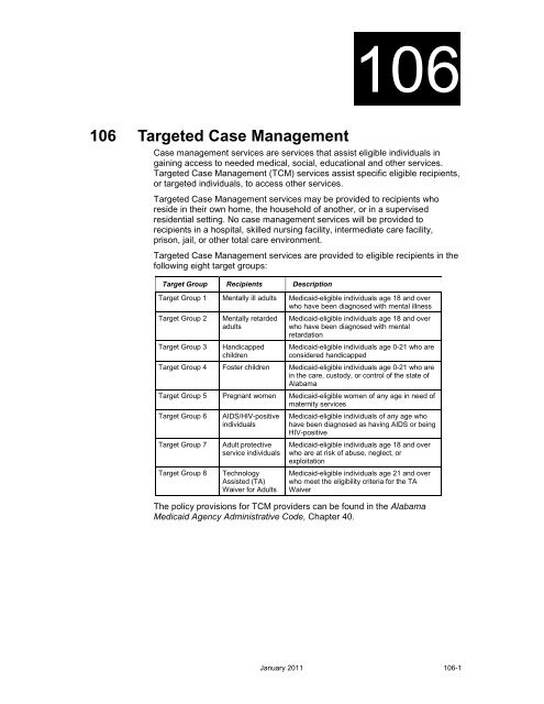 Chapter 106 Targeted Case Management - Alabama Medicaid Agency