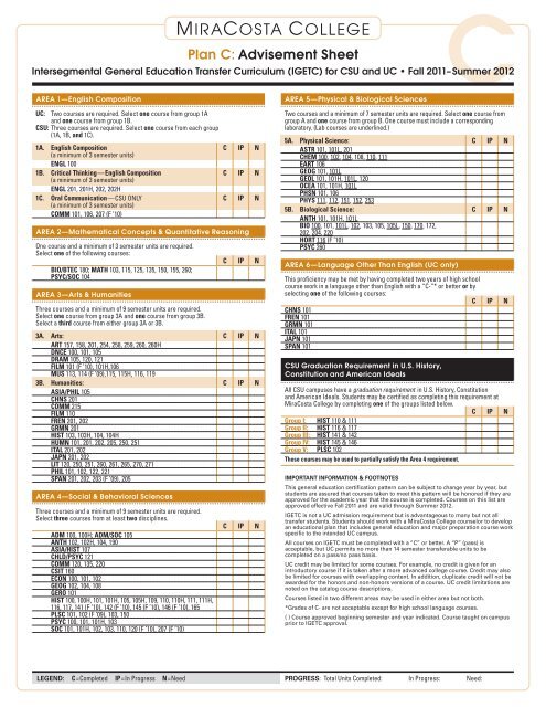IGETC (Plan C) - MiraCosta College
