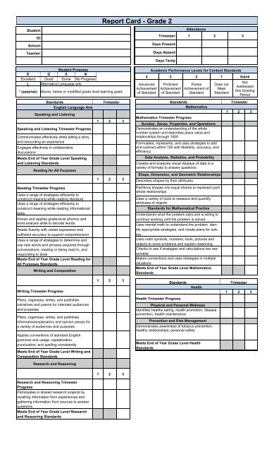 2nd Grade Report Card
