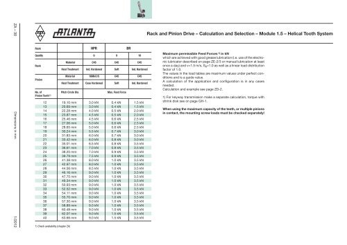 Rack and Pinion Drive â Calculation and Selection â Module 1.5 ...