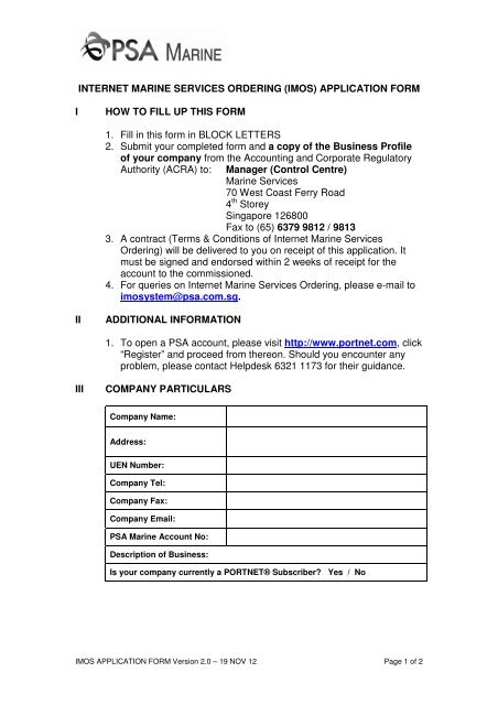 imos application form - PSA Marine