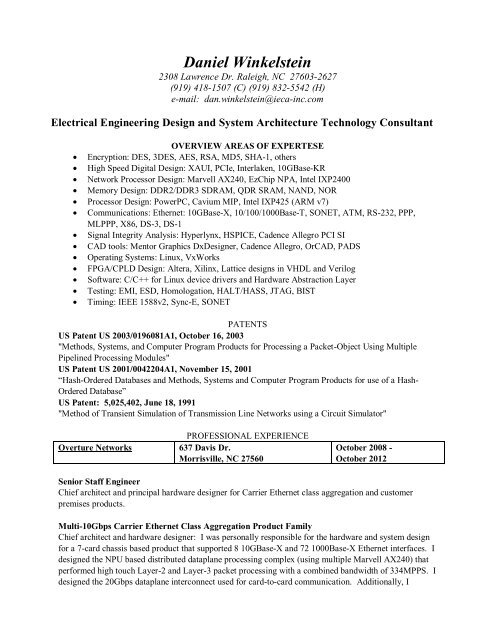 CV Dan Winkelstein - IEC & Associates