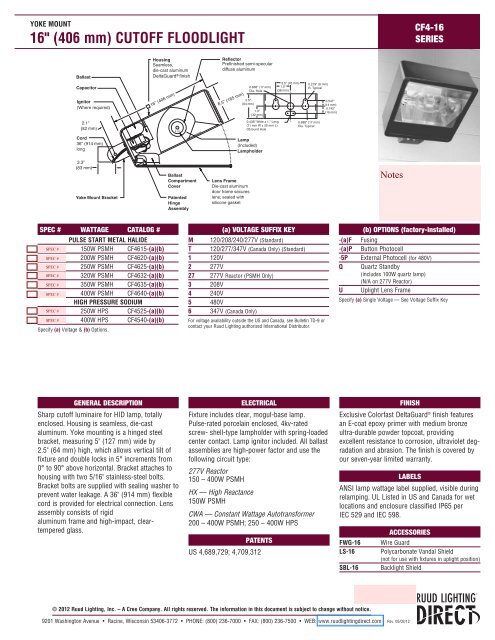 Spec Sheet - Ruud Lighting Direct