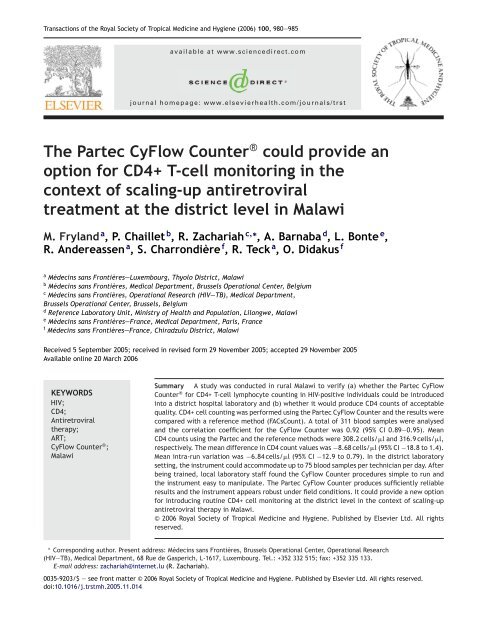 The Partec CyFlow CounterÂ® could provide an option for CD4+ T ...