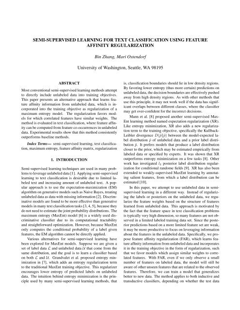 Semi Supervised Learning For Text Classification