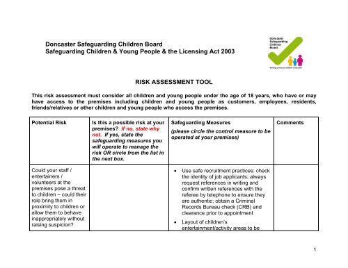 Risk Assessment Tool for Licensees P1 - Doncaster Safeguarding ...